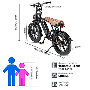 20 inch Electric Bike Adult Electric Bike with 48V 15Ah Removable Battery, Max Speed 28MPH Pedal Snow Bike 20 inch Fat Tire Electric Mountain Bike, Smart Digital Screens,60 Miles Long Range