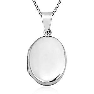 AeraVida Minimalist Engrave Keepsake Memory Holder Sterling Silver Polished Oval Locket Necklace, 16 inch