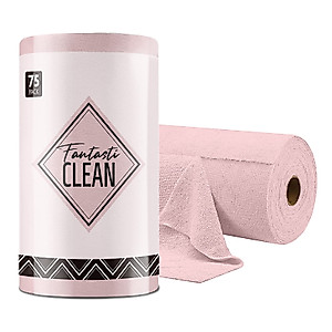 Fantasticlean Microfiber Cleaning Cloth Roll -75 Pack, 12x12", Tear Away Towels, Reusable Washable Rags (Pink)