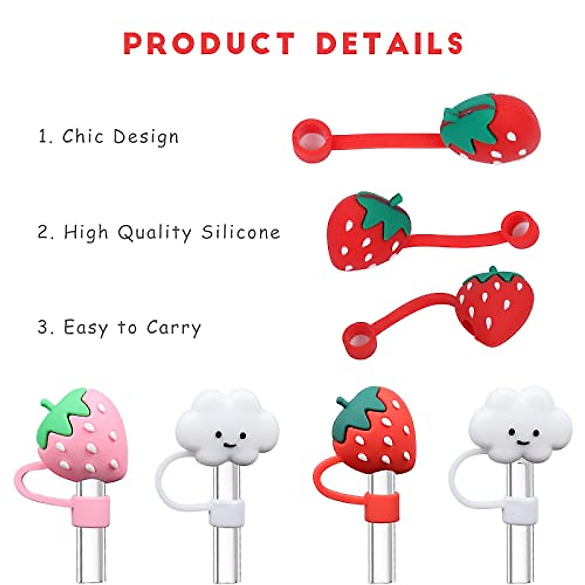 Silicone Word Straw Cover Cute Reusable Drinking Straw Caps Lids Dust-Proof Straw Plugs for Straw Tips for Home Kitchen Accessories (D-8PCS)