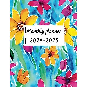 Monthly Planner 2024-2025: Two Year Monthly Planner (January 2024 to December 2025), Monthly Calendar and Organizer with Federal Holidays & Inspirational Quotes (Pretty Watercolor Flower Cover)