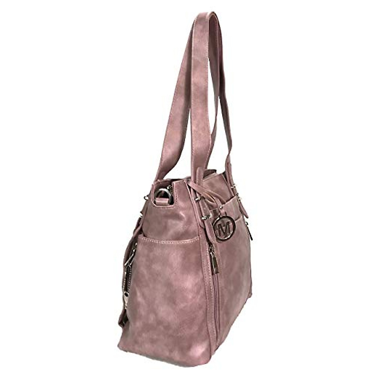 Zzfab Multi Pockets Double Handles Faux Leather Concealed Carry Purse with Hidden Locking Zipper Mauve