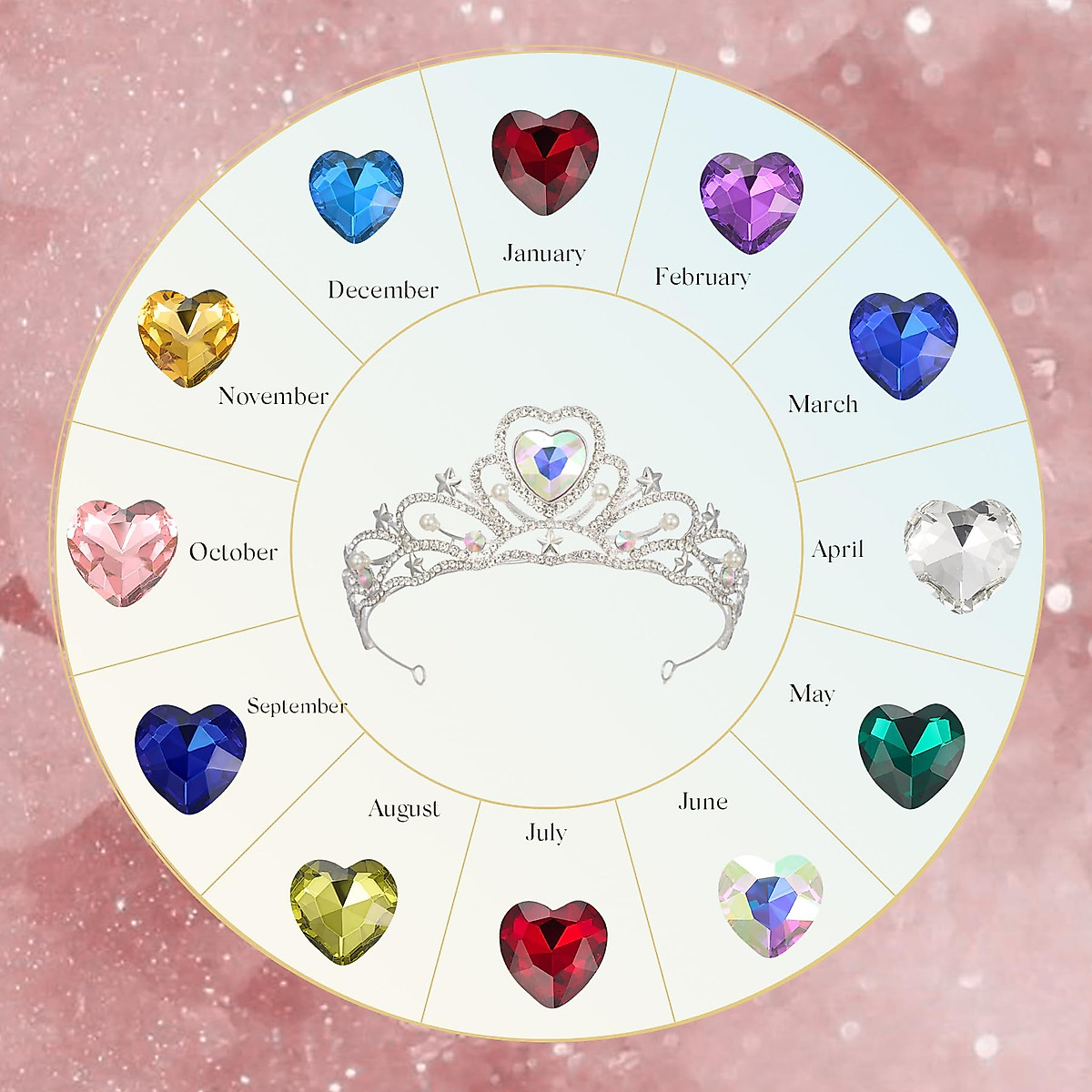 SWEETV Birthday Crowns for Women Birthstone Heart Princess Tiara Silver Wedding Headband for Birth Day Party Photograph, Sep