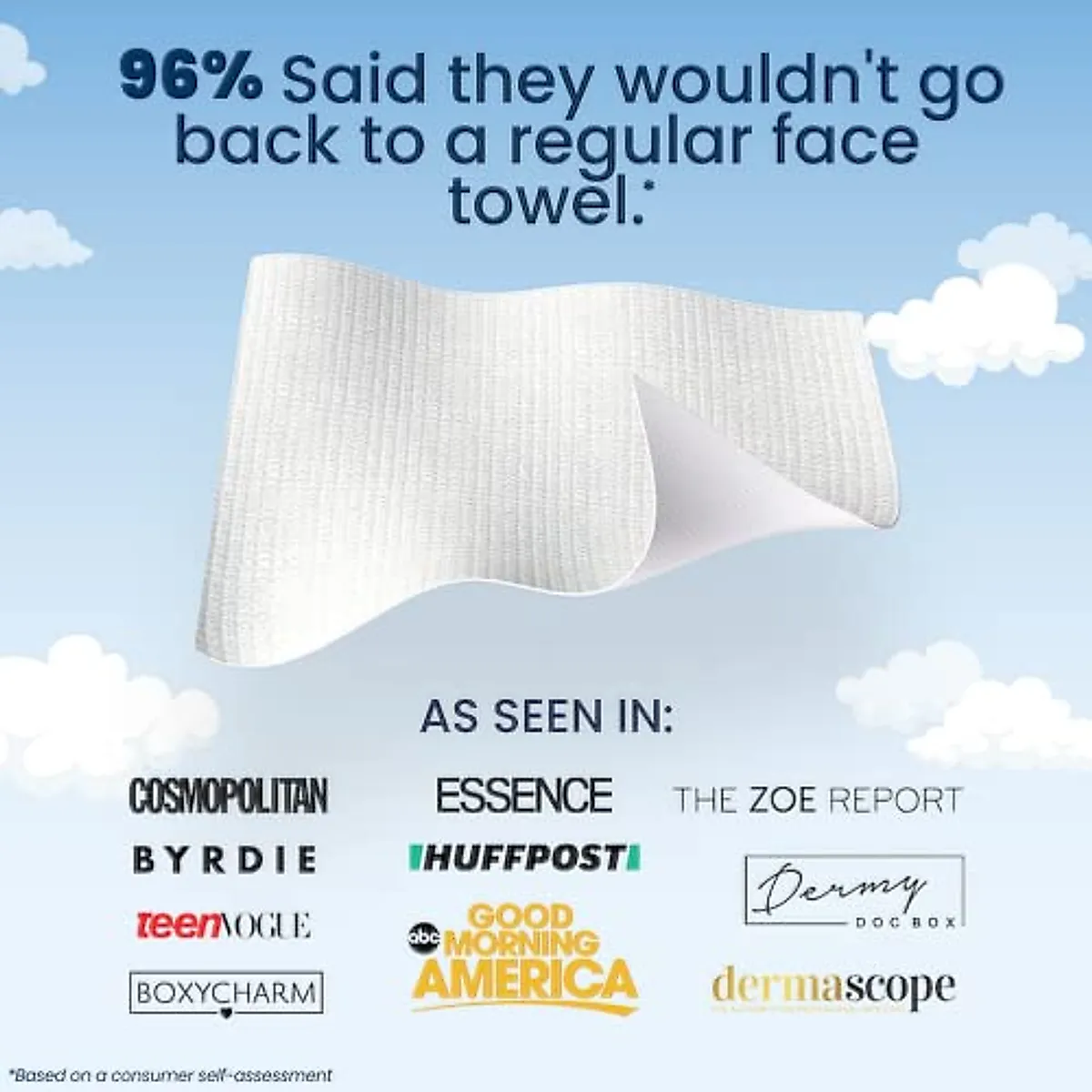 Clean Skin Club Clean Towels XL, 100‪%‬ Biobased Dermatologist Face Towel, Disposable Face Towelette, Facial Washcloth, Makeup Remover Dry Wipes, Ultra Soft, 50 count, 1 pack