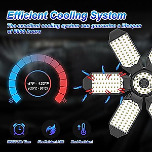 LED Garage Lights 120W LED Shop Light with 6 Ultra Bright Adjustable Panels Led Lights for Garage Light Deformable Ceiling Lights for Garage Attic Basement E26 E27 Base