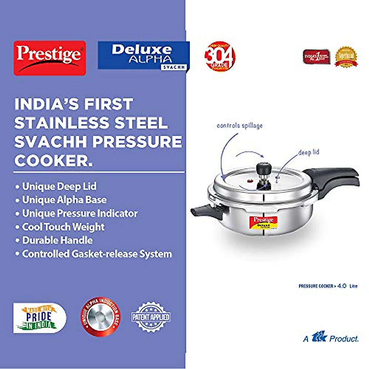 Prestige PRASVSP PRESSURE COOKER, Senior Pan 4L, SILVER