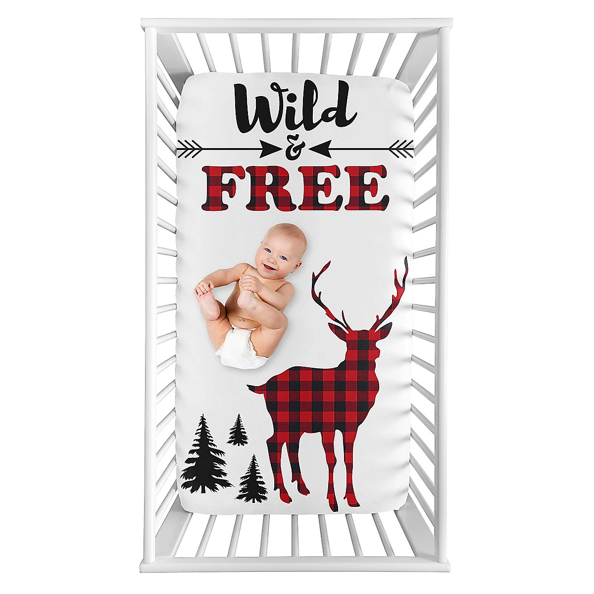 Sweet Jojo Designs Woodland Buffalo Plaid Boy Fitted Crib Sheet Baby or Toddler Bed Nursery Photo Op - Red and Black Rustic Country Deer Lumberjack Arrow