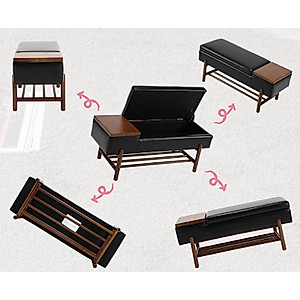 Shunzhi Modern Entryway Bench Upholstered Flip-Top Shoe Storage Bench Sherpa Ottoman Bench End of Bed Bench with Wood Frame/Shelf for Living Room/Bedroom/Hallway,46.5 Inches,PU,Black