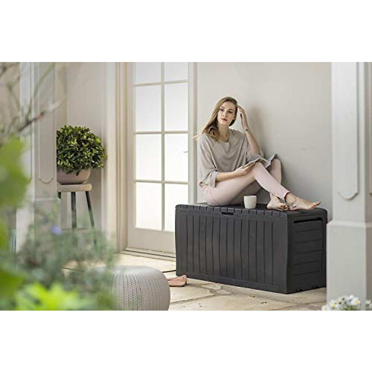 Keter Marvel Plus 71 Gallon Resin Outdoor Box for Patio Furniture Cushion Storage, Brown