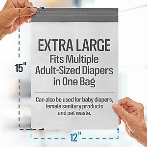 Impresa Extra Large Adult Diaper Disposal Bags - 75 Pack - FSA/HSA Eligible - Odor and Leak Proof - Tear-Resistant Undergarment Bags for Adult Diapers - Extra Thick (12 x 15 In)