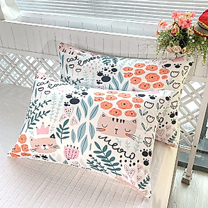 CVHOUSE Cat Bedding,Cartoon Cat Comforter Twin,Animals Print Comforter Set for Kids,Kawaii Quilt Set with 1 Comforter and 2 Pillow Cases