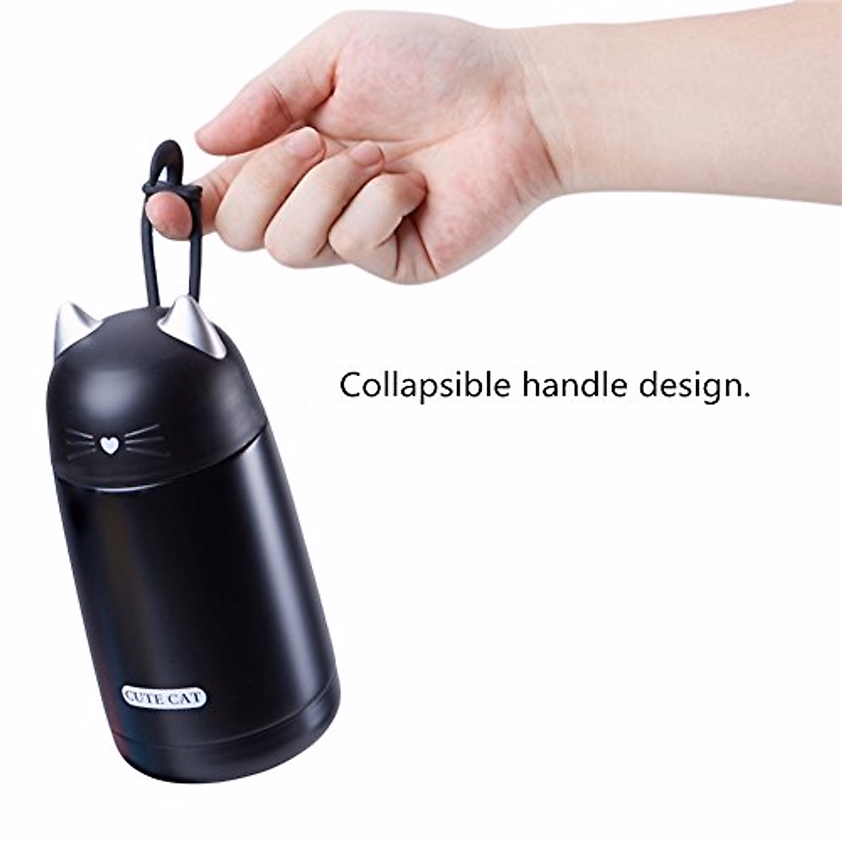 11.5oz Cute Cat Vacuum Insulated Cup Stainless Steel Mini Cartoon Water Bottle Travel Coffee Mug with Brush and Spoon Set Good for Cat Lovers