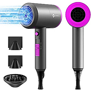 Professional Ionic Salon Hair Dryer, Slopehill Powerful 1800W Fast Dry Low Noise Blow Dryer with 2 Concentrator Nozzle 1 Diffuser Attachments for Home Salon Travel