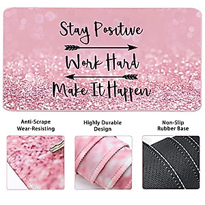 Keyboard Mouse Pad Set, Extended Mouse Pad+Keyboard Wrist Rest Support, Memory Foam Ergonomic Easy Typing, 3Pcs (35.4×15.7 in) Desk Pad Set for Home Office Study Game - Pink Stay Positive