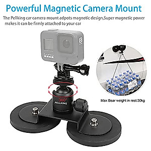 PellKing Magnet Camera Mount for GoPro,Heavy-Duty Metal Car Powerful Magnetic Camera Mount with 360 Degree Rotation Ball Head for Car Body,Compatible with GoPro Hero 9 Black 8/7/6/5,Etc