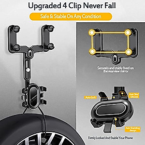 Rear View Mirror Car Phone Holder, Anti-Shake Multifunctional Rearview Mirror Phone Holder for Car, Rearview Holder – Rotatable and Retractable Car Phone Holder Mount, Phone Mount for Car