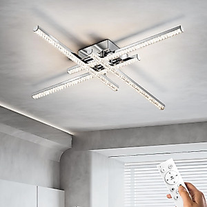 JFHTNFJ 24in Modern LED Ceiling Light, Acrylic Dimmable with Remote Control Flush Mount Ceiling Light Fixture, Silver LED Ceiling Lamp for Bedroom, Kitchen Island, Living Room, 3000K-6500K