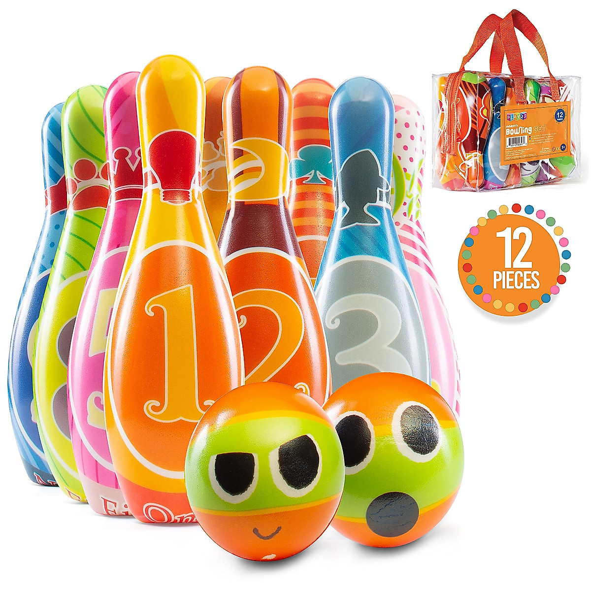 Play22 Kids Bowling Set with Carrying Bag - Colorful 12 Piece Toy Bowling Set - Sturdy Soft Foam Set - Includes 10 Pins and 2 Balls – Childrens Bowling Set & Toddler Bowling Set - Original