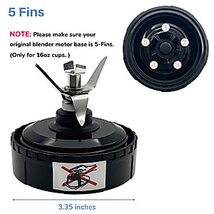 Blender 5 Fins Blade Replacement Parts for Ninja, Base Extractor Blade Only for 16 oz Cups, Compatible with Nutri Ninja Blender 700 Watts QB3000, QB3000SS, QB3000SSW, QB3001SS 30, QB3004, QB3005