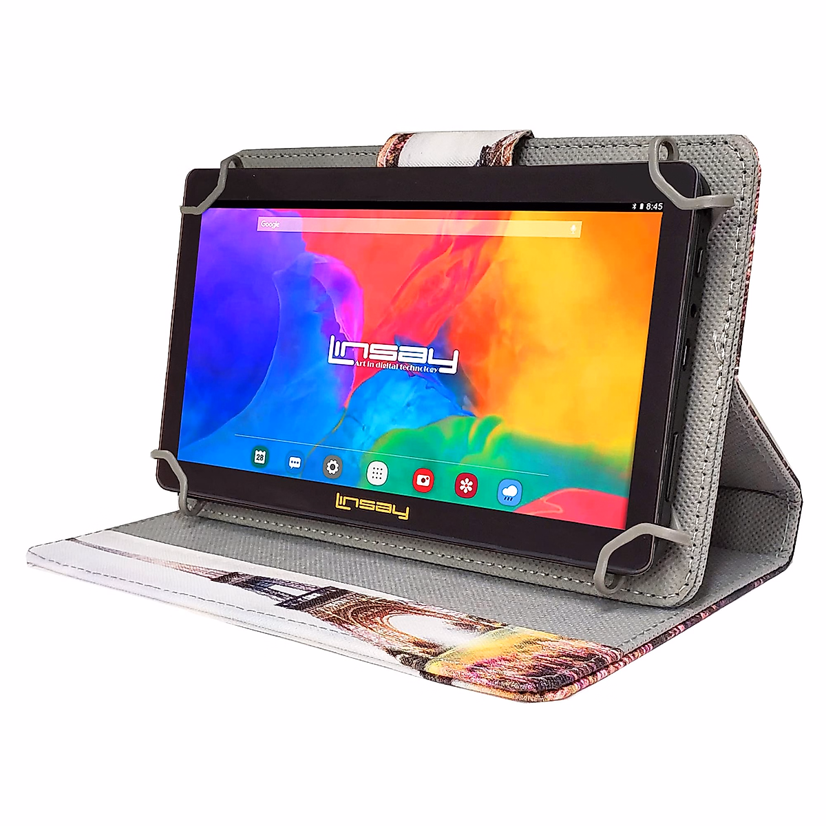 LINSAY 7" 2GB RAM 32GB Storage Android 12 Tablet with Paris Leather Case, Pop Holder and Pen Stylus