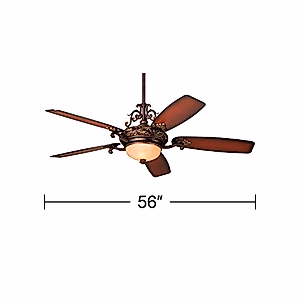 Casa Vieja 56" Casa Esperanza Vintage Indoor Ceiling Fan with Light LED Remote Control Dimmable Antique Bronze Gold Shaded Teak Blades for House Bedroom Living Room Home Kitchen Dining Office