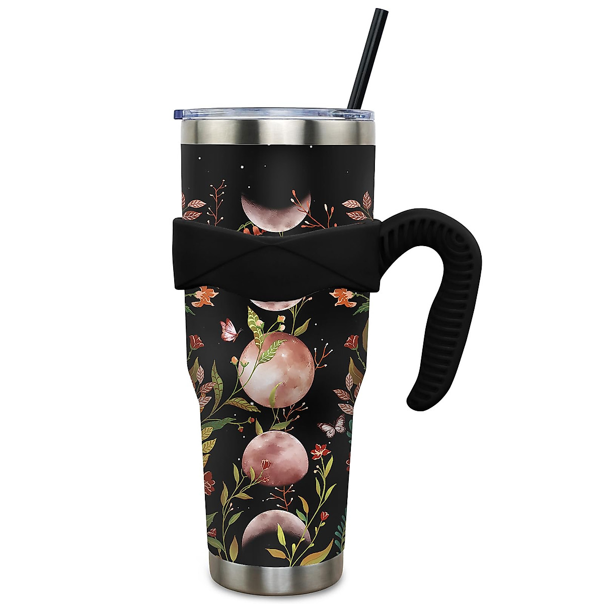 Exacmos 40 oz Tumbler with Handle and Straw 40 oz Boho Cup Insulated Stainless Steel Coffee Travel Mug Spill Proof Leak Proof Slim 40oz Tumbler with Handle Boho Decor Stuff Gifts for Women