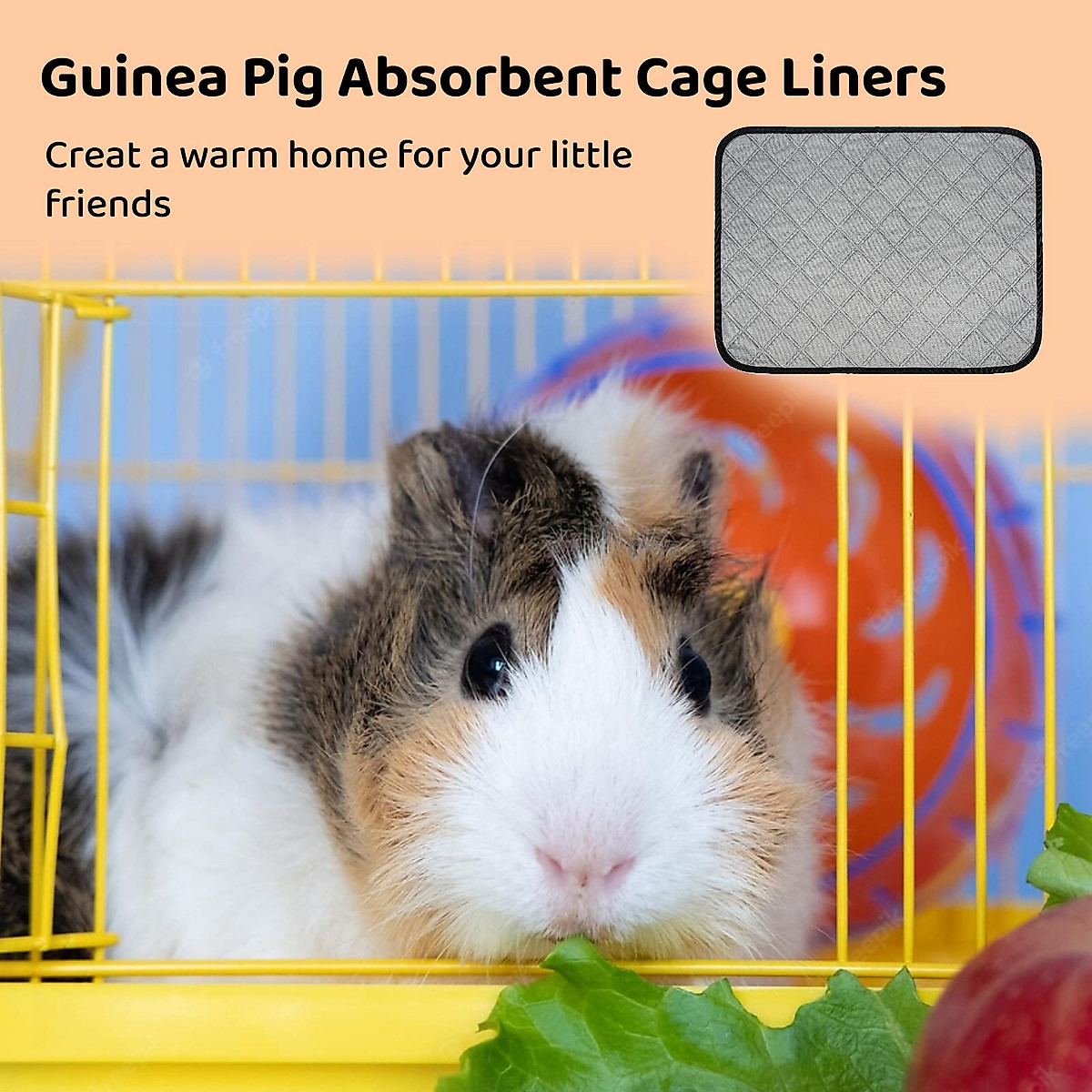 Homaisson Guinea Pig Cage Liners (24×18inches), 2-Pack Washable and Reusable Guinea Pig Bedding Pee Pads, Super Absorbent Guinea Pig Pee Pad for Chinchillas Hamster Small Animals