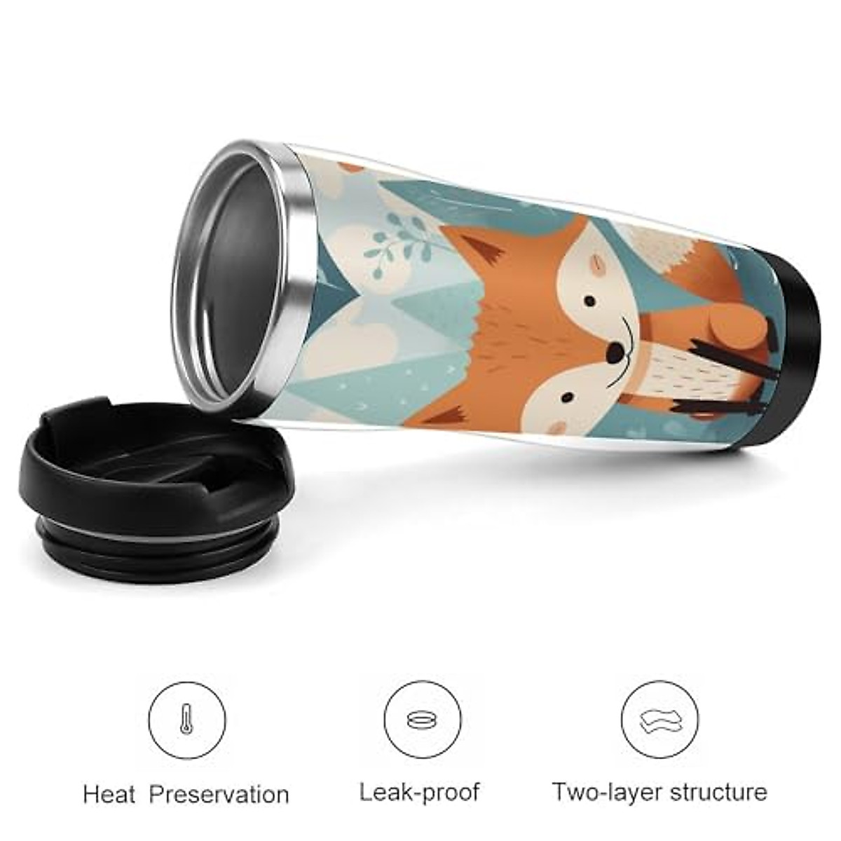 RTFGHJS 13oz Vacuum Insulated Stainless Steel Tumbler with Leakproof Lid Fox And Heart 304 Stainless Steel Travel Mug Wide Mouth Coffee Cup for Hot & Cold Drinks (380ml)