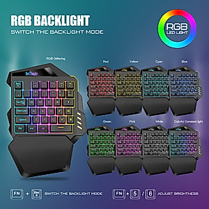 RedThunder Wireless One-Handed Gaming Keyboard, 2.4Ghz RGB Backlit Mini Gaming Keypad, Rechargeable 2000mAh Battery for PC Gamer