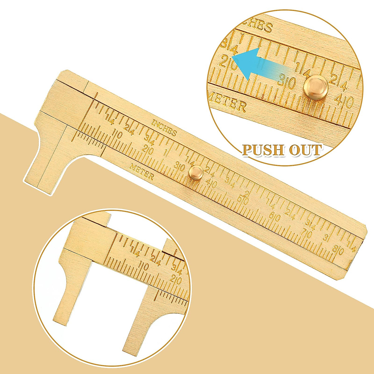Konohan 2 Pcs Brass Vernier Caliper Pocket Caliper Handy Caliper Measuring Mini Tool Double Scale Sliding Gauge Metal Pocket Ruler for Bead Wire Jewels Rings Measurement (Stylish Style)