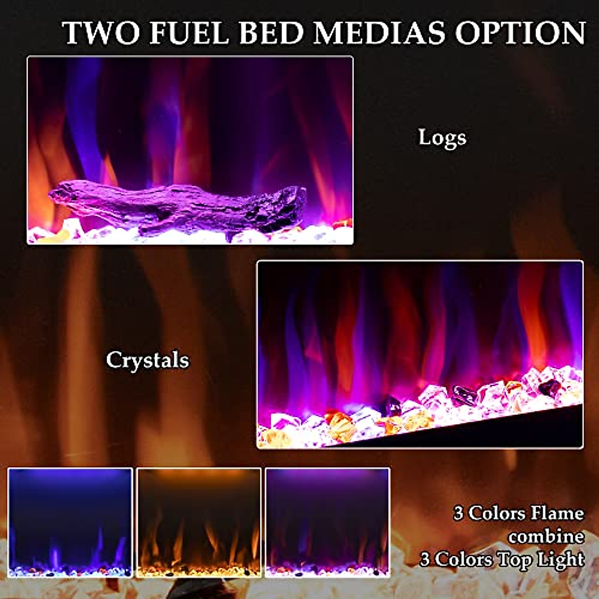 Dreamflame 45inch Linear Electric Fireplace, Recessed & Wall Mounted Fireplace Inserts Electric Heater with Ultra Narrow Bezel, Multiple Flame Effect, Ideal Home Decoration, 750W/1500W, Blackk