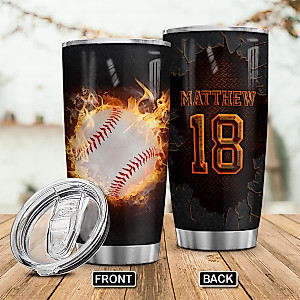 Wassmin Personalized Baseball Tumbler Sports Cups With Lids Gifts For Players Lovers Fan Coach Stainless Steel Insulated Tumblers 20oz 30oz Coffee Travel Mug Birthday Christmas Presents