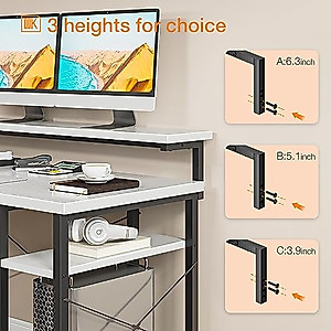ODK L Shaped Desk with Monitor Stand, 54 Inch Home Office Desks with Storage Printer Shelves, Reversible Corner Gaming Desk with Bookshelf for Bedroom, White
