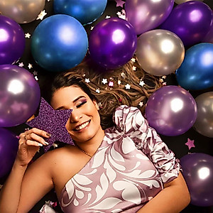 Chrome Purple and Blue Balloon Garland Arch Kit 130Pcs Double stuffed lilac Silver Metallic Balloons For 2023Graduation Galaxy Space Theme Video Game for Euphoria Party women birthday decorations