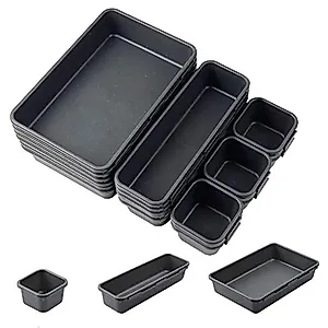 Interlocking Desk Drawer Organizer Tray, 24 PCS Desk Drawer Organizer, Office Drawer Dividers Storage Bins for Kitchen Bathroom Office, 3 Different Sizes, Grey