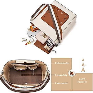 BROMEN Hobo Bags for Women Leather Handbags Designer Shoulder Bucket Crossbody Purse White