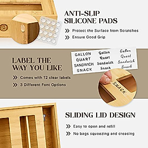 ABIOTO Bag Storage Organizer for Kitchen Drawers – Bamboo Ziplock Bags Organizer Compatible with Gallon, Quart, Sandwich, and Snack Variety Sized Ziploc Plastic Baggies (4-in-1 Organizer)