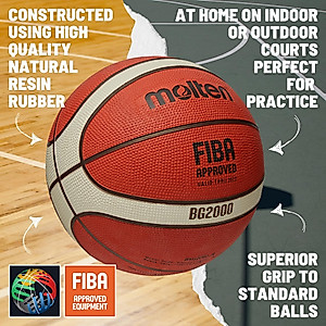 Molten BG2000 Basketball, Indoor/Outdoor, FIBA Approved, Premium Rubber, Size 5, Orange/Ivory, Suitable for Boys Age 7, 8, 9, 10 & 11, Girls Age 12 & 13