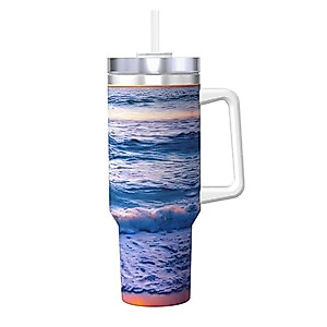 HULIBIN Beach Sunset Ocean Waves Print Double Deck Stainless Steel Travel Coffee Cup With Lid 40 Oz Ice Bully Cup
