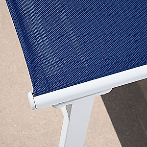 Hanover Blue Naples Outdoor Folding Chaise Adjustable Backrest | Patio and Poolside Lounging Chair | UV and Weather-Resistant Sling Fabric | NAPLESCHS-W-NVY, 1 Piece, White/Navy