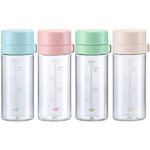 SEAYIN 12oz Kids Small Water Bottle for School Lunch Plastic Reusable Juice Bulk Cute Mini Kawaii Crunch Cups Portable Cereal Refillable Milk Mug for Smoothie Coffee Tea Snacks and Other Drinks Beverage (350ml, 4 pcs)