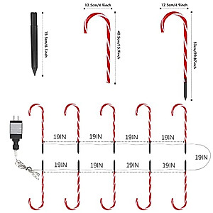 SANKUU 10 Pack Candy Canes Outdoor Decorations, 21 inches Christmas Candy Cane Pathway Markers Lights with Stakes, Christmas Candy Cane Lights for Xmas Yard Patio Garden Walkway