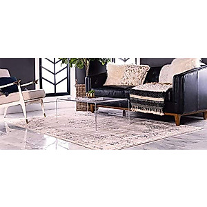 Unique Loom Leila Collection Traditional, Distressed, Medallion, Border, High-Low Pile, Vintage Area Rug, 3' 3" x 5' 3", Tan/Navy Blue