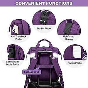 LOVEVOOK Laptop Backpack for Women Teacher Doctor Nurse Bags Work Backpack Purse Business Computer Bag, College Backpack Daypack, Anti-theft Travel Backpack with USB Charging Port, Dark Purple