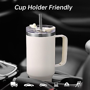 COKTIK 40 oz Tumbler With Handle and Straw Lid, 2-in-1 Lid (Straw/Flip), Vacuum Insulated Travel Mug Stainless Steel Tumbler for Hot and Cold Beverages,Easy to Clean (Beige)