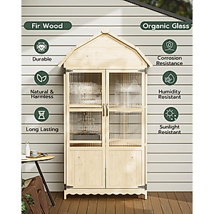 Oarlike Wooden Outdoor Storage Cabinet, 71" Weatherproof Garden Shed with Shelves, Waterproof Roof, Tool Storage for Patio/Backyard/Lawn/Pool (Natural Wood)