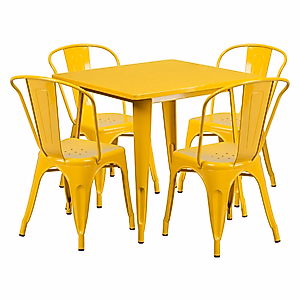 Flash Furniture Commercial Grade 31.5" Square Yellow Metal Indoor-Outdoor Table Set with 4 Stack Chairs