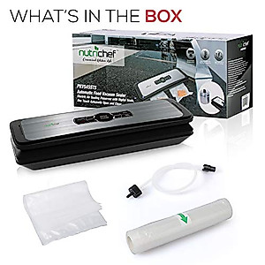 Nutrichef PKVS45STS Upgraded Sealer Vacuum Air Sealing System for Food Preservation w/Starter Kit | Compact Design, Lab Tested | Dry & Moist Mode, Automatic/Silver