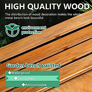 YIQIEDEY Outdoor Garden Bench Park Bench Porch Bench Chair w/Cast Iron & Hardwood Structure, 50" Metal Patio Furniture Weather Proof Loveseat for Backyard Deck Lawn Poolside