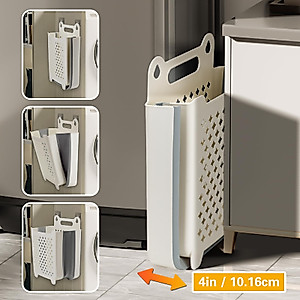 HEDUGO Plastic Collapsible Laundry Basket Handled Space Saving Clothes Hamper 44L Foldable Wall-Mounted Storage Container for Snacks Toys Accessories in Bedroom,Living Room,Bathroom,Kitchen White